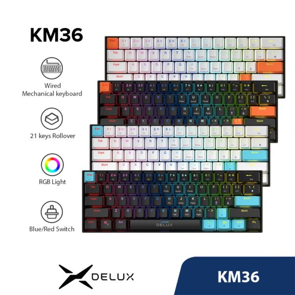 Gaming Keyboard (คีย์บอร์ดเกมมิ่ง) DELUX KM36 (Black-Blue Color ...