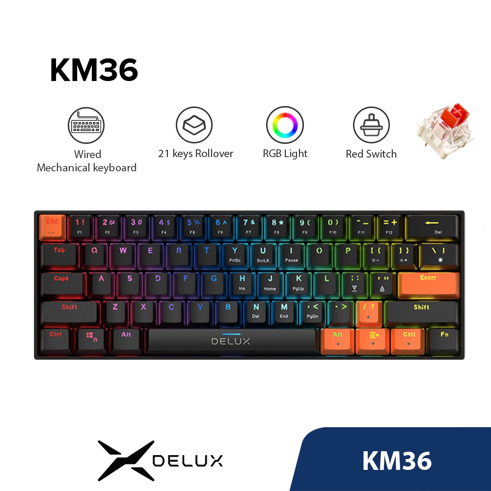 Gaming Keyboard (คีย์บอร์ดเกมมิ่ง) DELUX KM36 (White-Blue Color ...